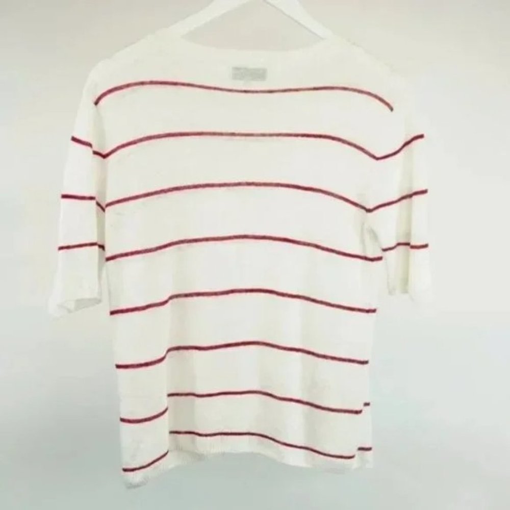 You Must Create Shelly White Striped Short-Sleeve Swe… - Gem